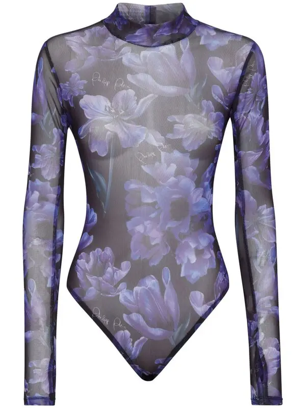Philipp Plein Floral-print Long-sleeved Bodysuit