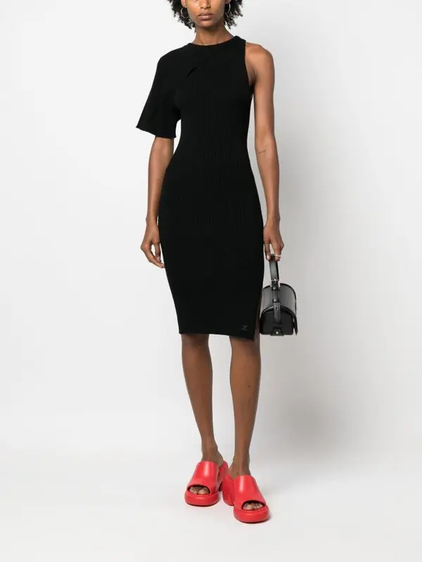 COURREGES Asymmetric Ribbed-knit Midi Dress