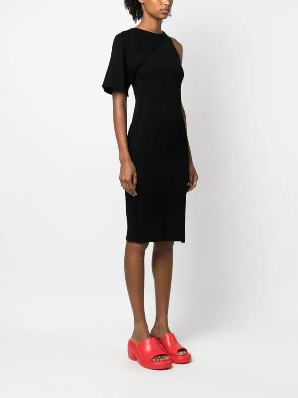 COURREGES Asymmetric Ribbed-knit Midi Dress