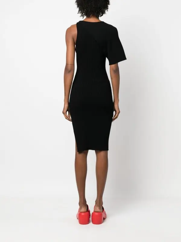 COURREGES Asymmetric Ribbed-knit Midi Dress