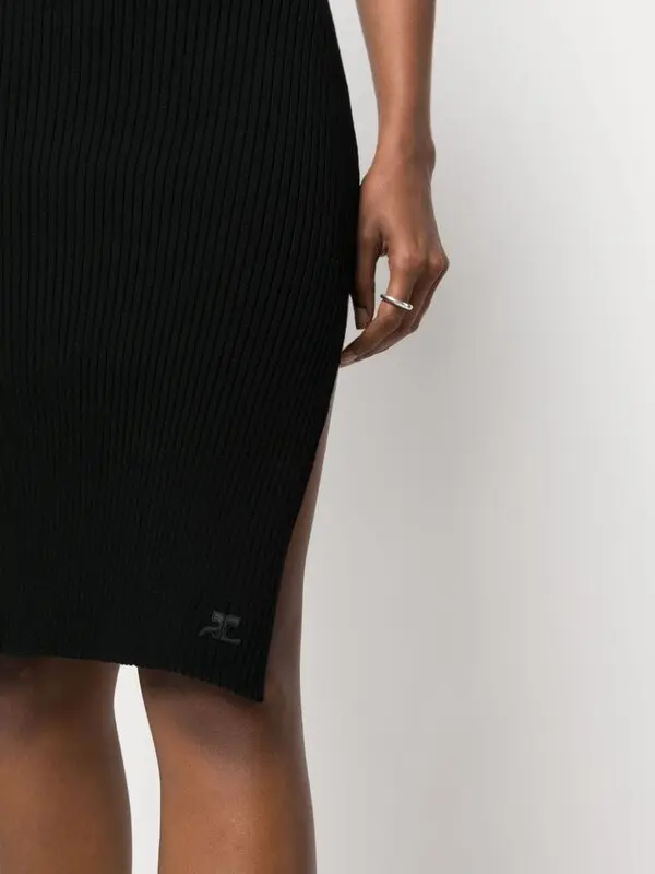 COURREGES Asymmetric Ribbed-knit Midi Dress