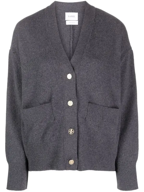 BARRIE Iconic V-neck Cashmere Cardigan - Grey