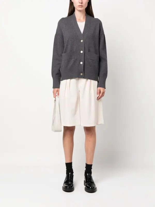 BARRIE Iconic V-neck Cashmere Cardigan - Grey