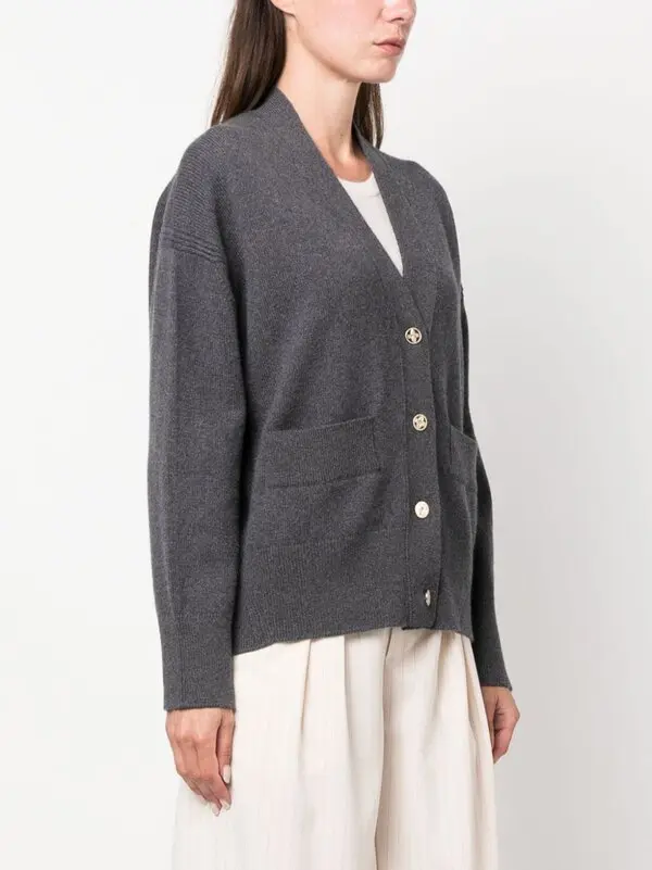 BARRIE Iconic V-neck Cashmere Cardigan - Grey