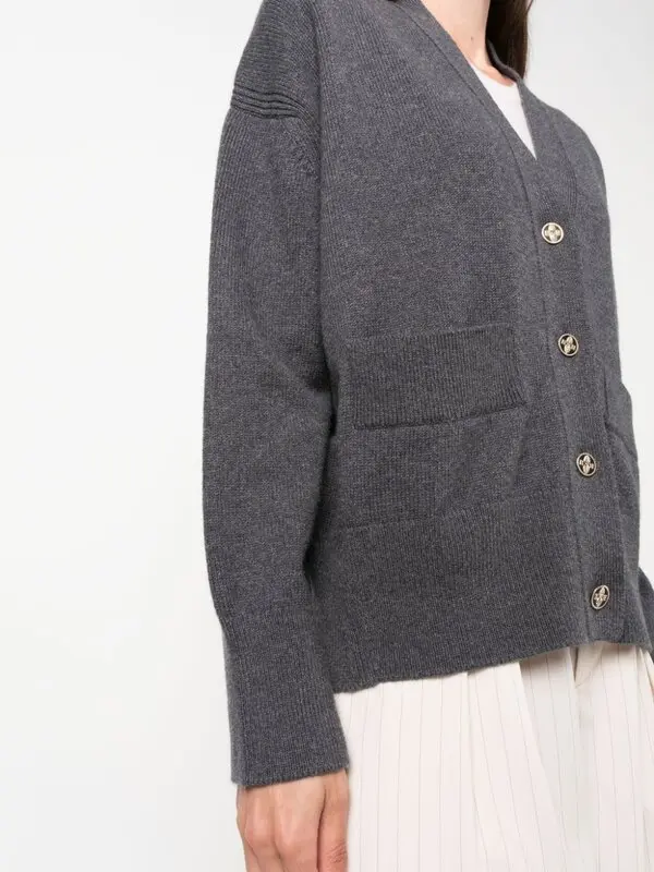 BARRIE Iconic V-neck Cashmere Cardigan - Grey