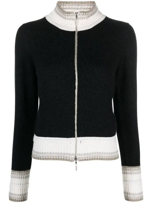 BARRIE Mottled Zip-up Cashmere Cardigan - Black