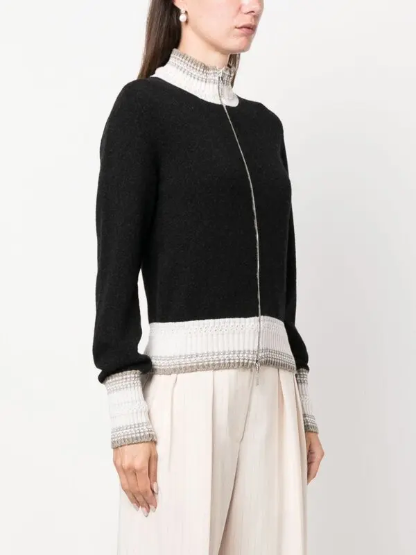 BARRIE Mottled Zip-up Cashmere Cardigan - Black