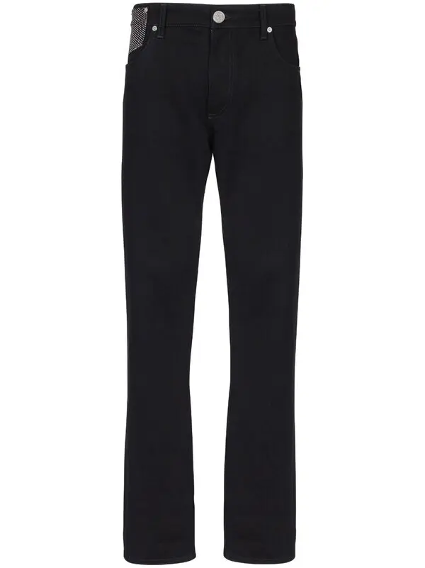 Balmain Crystal-embellished Straight-leg Jeans - Black