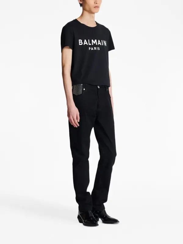 Balmain Crystal-embellished Straight-leg Jeans - Black