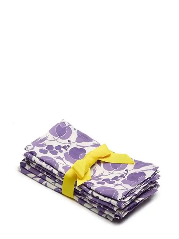 La DoubleJ Wildbird-print Linen Napkins - Purple