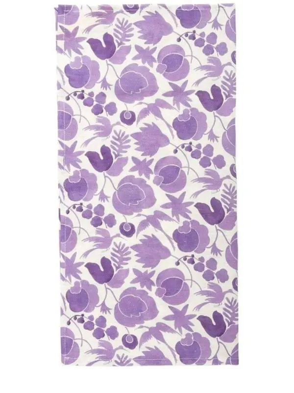 La DoubleJ Wildbird-print Linen Napkins - Purple