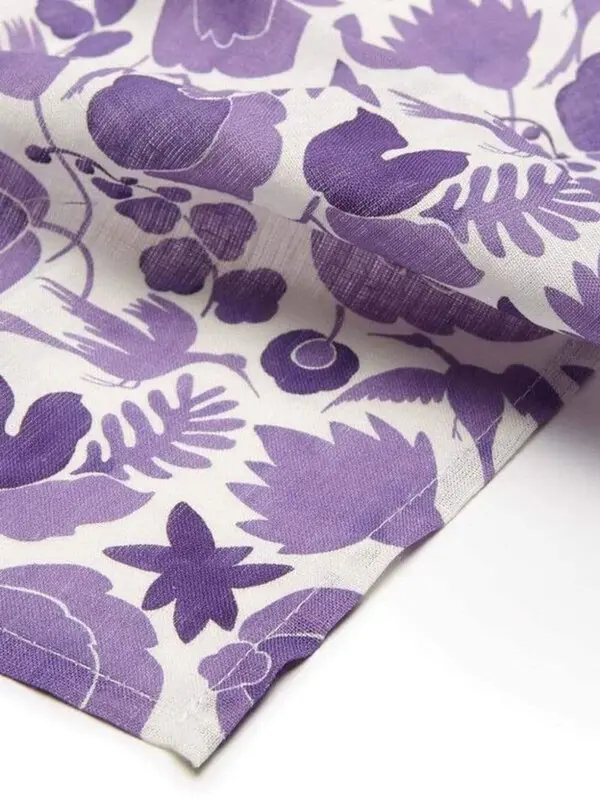 La DoubleJ Wildbird-print Linen Napkins - Purple