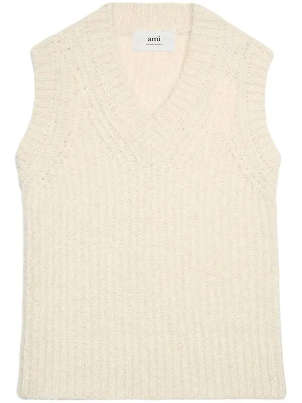Ami Ribbed V-neck Vest - Neutrals