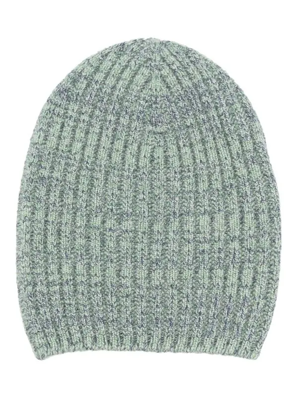 BARRIE Mélange-effect Ribbed-knit Cashmere Beanie - Green