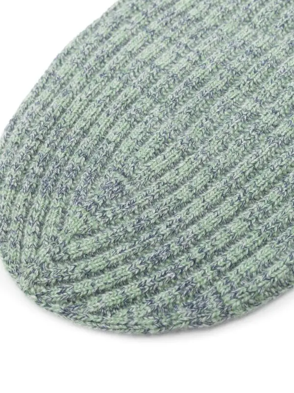 BARRIE Mélange-effect Ribbed-knit Cashmere Beanie - Green