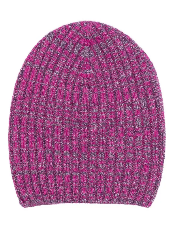 BARRIE Mélange-effect Ribbed-knit Cashmere Beanie - Pink