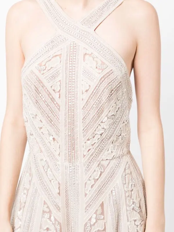 Elie Saab Bead-embellished Silk A-line Dress