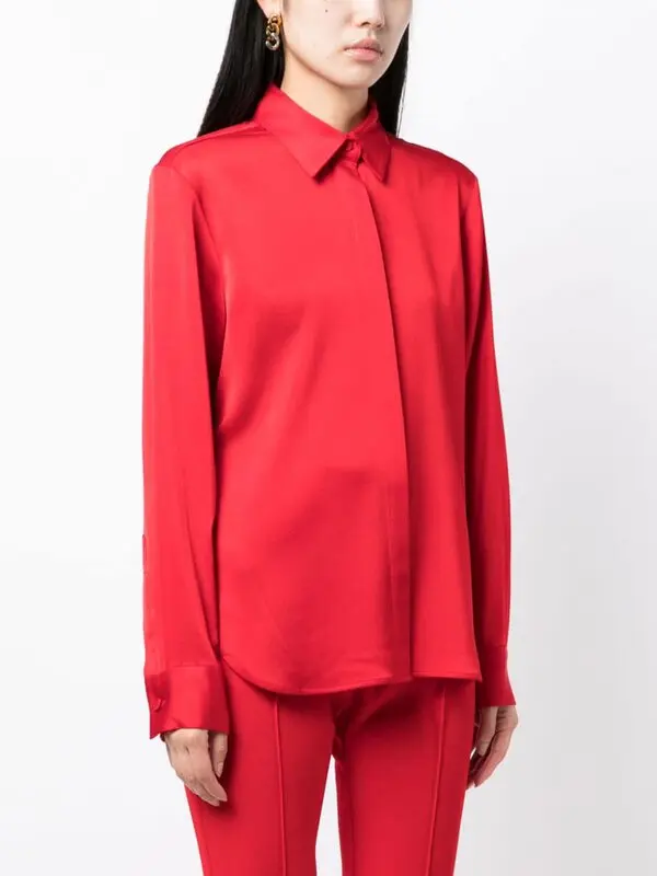 Alex Perry Satin Button-down Shirt - Red