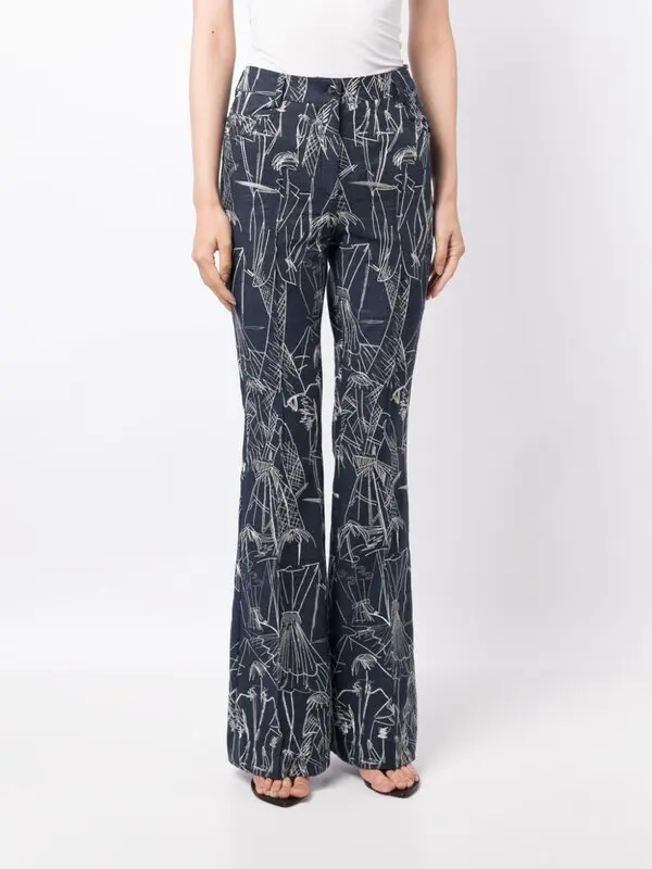 Akris Sketch-print Flared Jeans