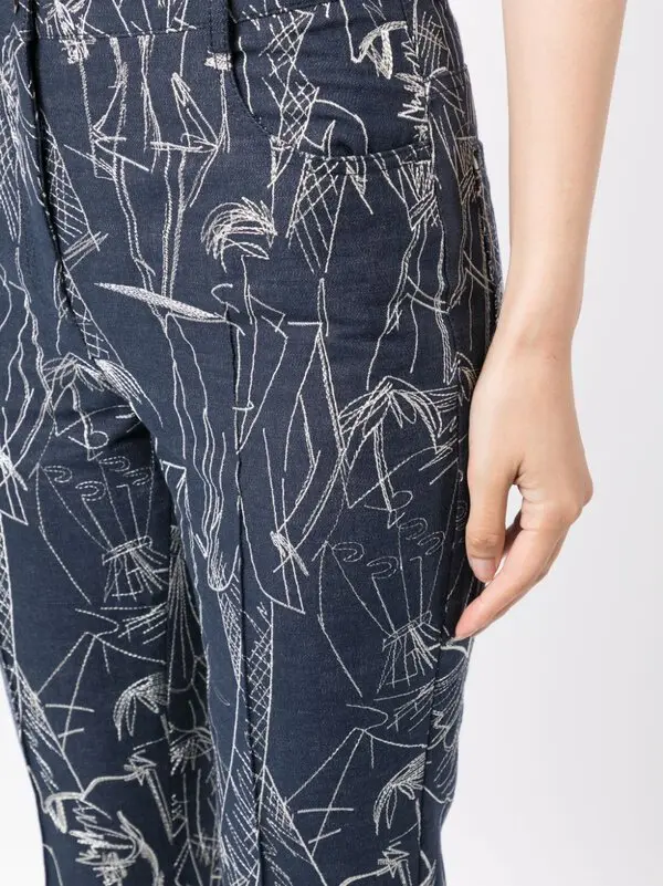 Akris Sketch-print Flared Jeans