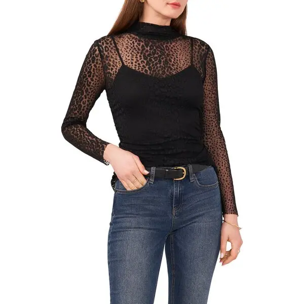 Vince Camuto Leopard Print Mesh Top