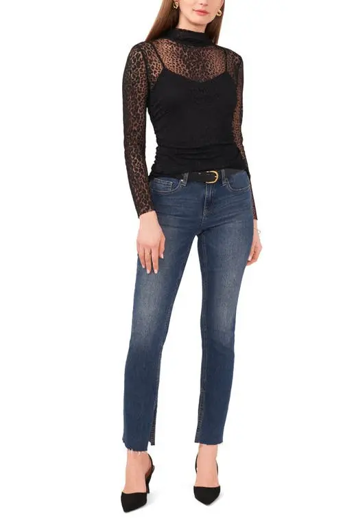 Vince Camuto Leopard Print Mesh Top