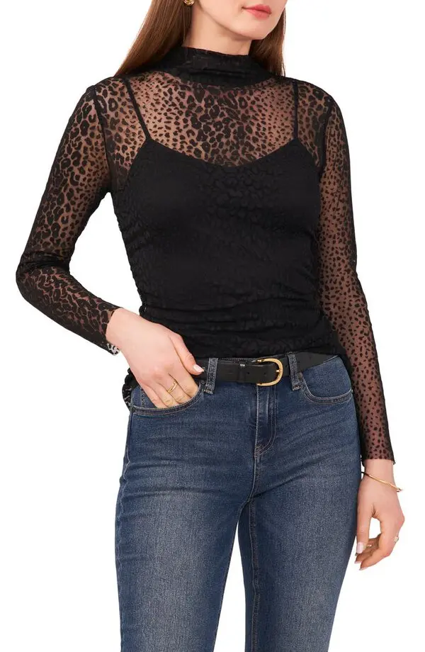 Vince Camuto Leopard Print Mesh Top