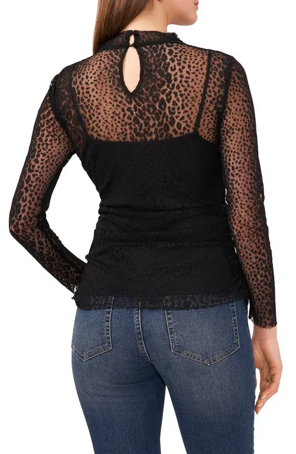 Vince Camuto Leopard Print Mesh Top