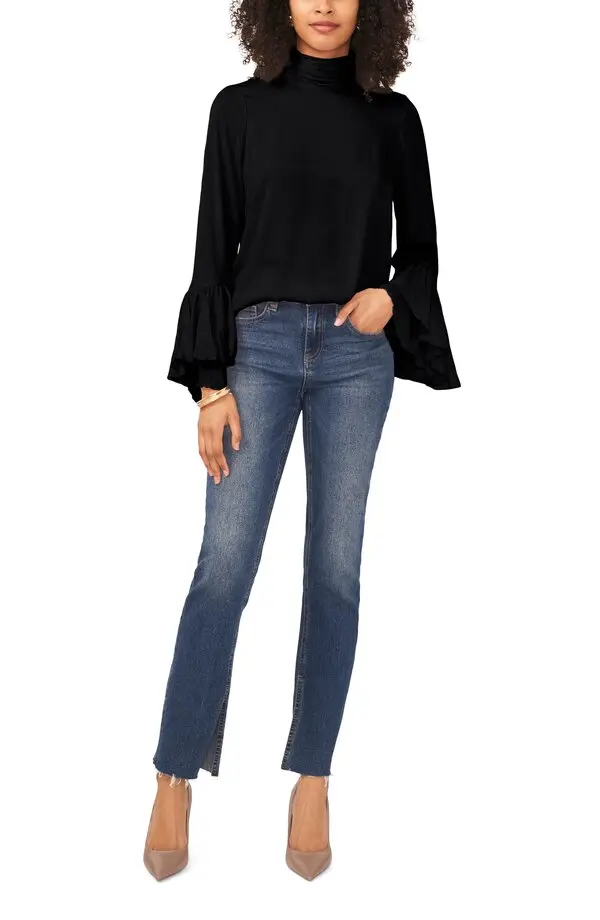 Vince Camuto Ruffle Bell Sleeve Mock Neck Top - Rich Black