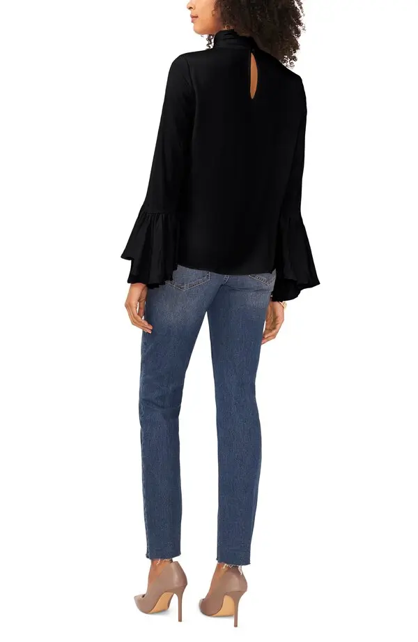 Vince Camuto Ruffle Bell Sleeve Mock Neck Top - Rich Black