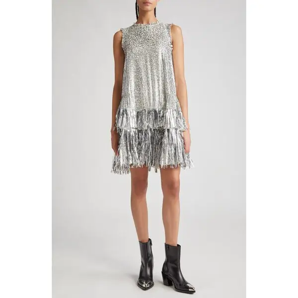 Rabanne Metallic Tiered Mini Dress - Silver