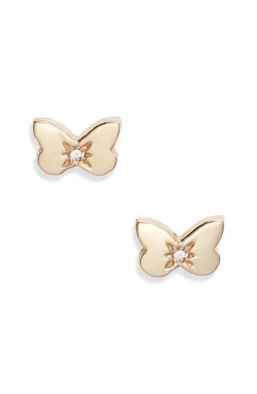 Anzie Mini Diamond Butterfly Stud Earrings - Gold