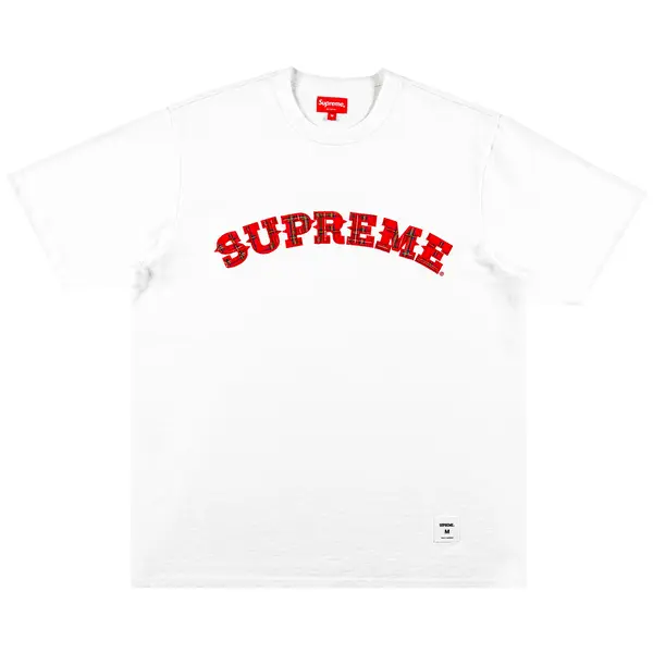 Supreme Plaid Appliqué Short-sleeve Top - White