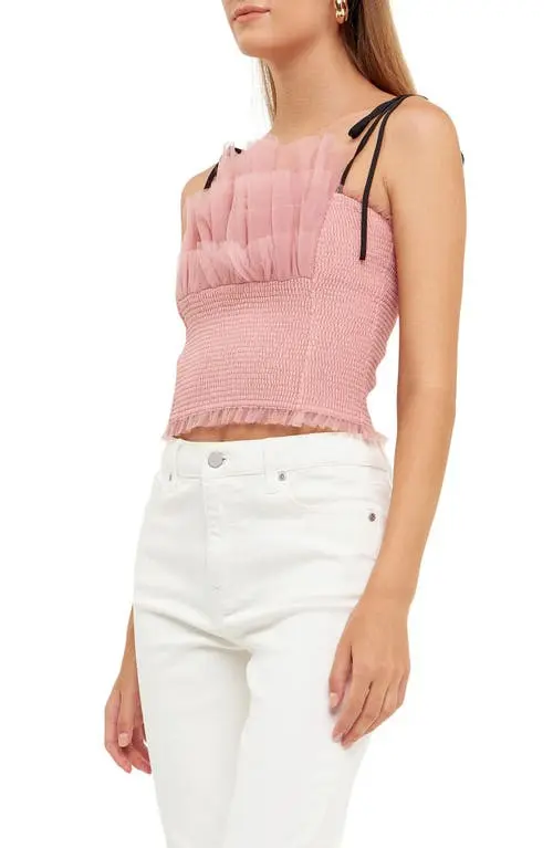 Endless Rose Tulle Crop Tank Top - Pink
