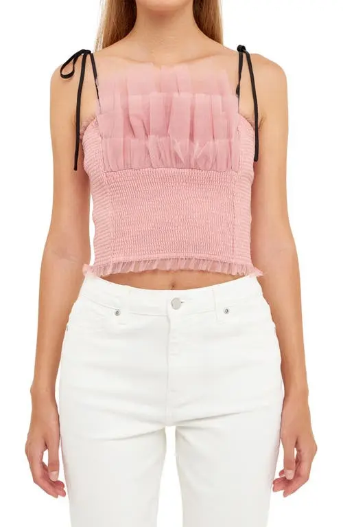 Endless Rose Tulle Crop Tank Top - Pink