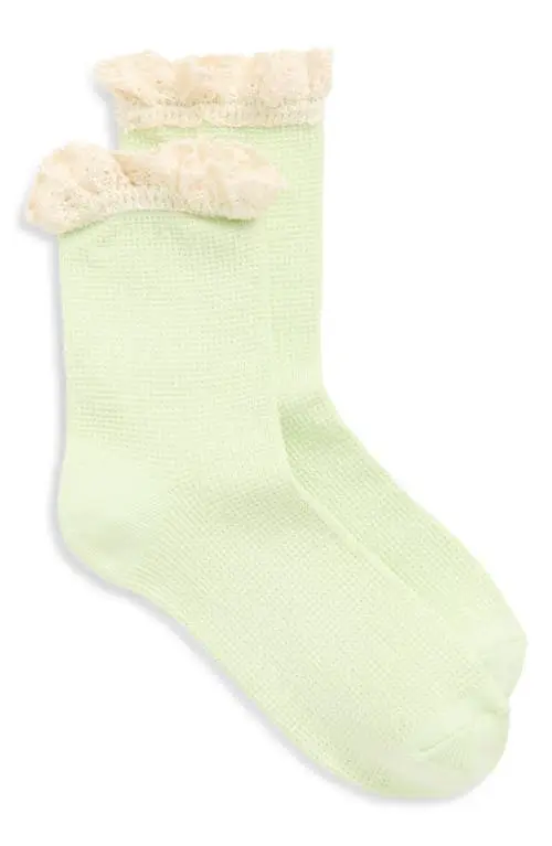 Free People Beloved Waffle Knit Ankle Socks With Lace Trim - Cocoa