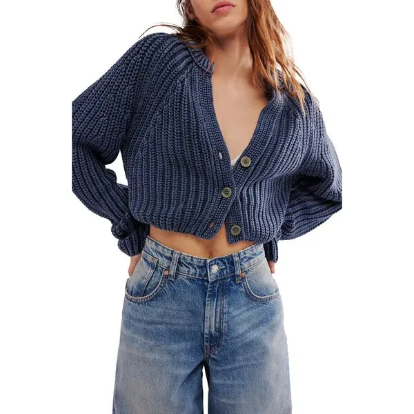 Free People Sweet Nothing Cotton Cardigan - Navy