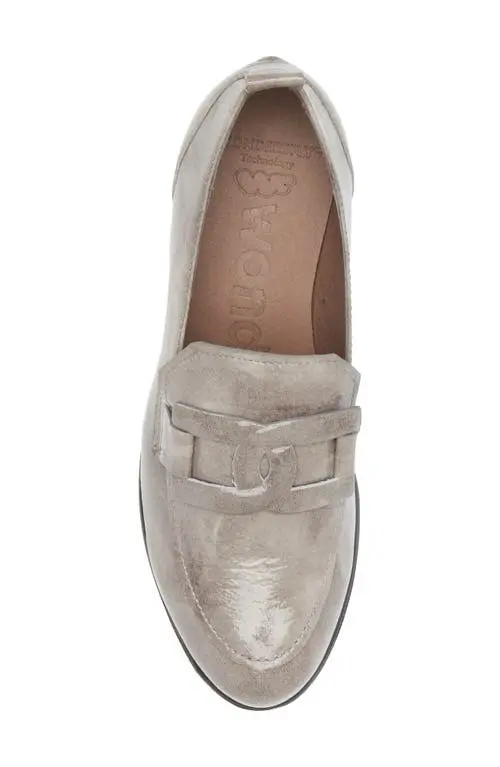 WONDERS Lug Platform Wedge Loafer - Textured Grey Patent