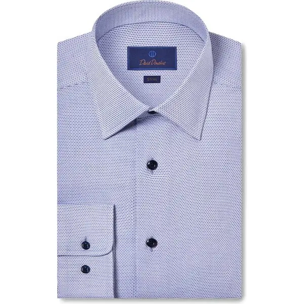 David Donahue Slim Fit Micro Dobby Cotton Dress Shirt - Blue