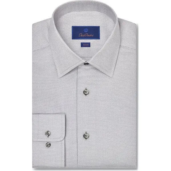 David Donahue Slim Fit Micro Dobby Cotton Dress Shirt - Pearl