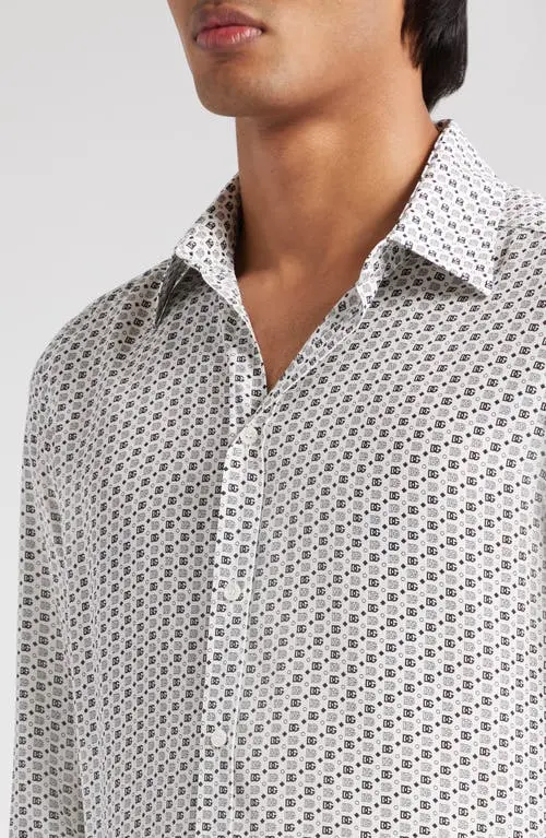Dolce & Gabbana Dg Monogram Print Silk Button-up Shirt