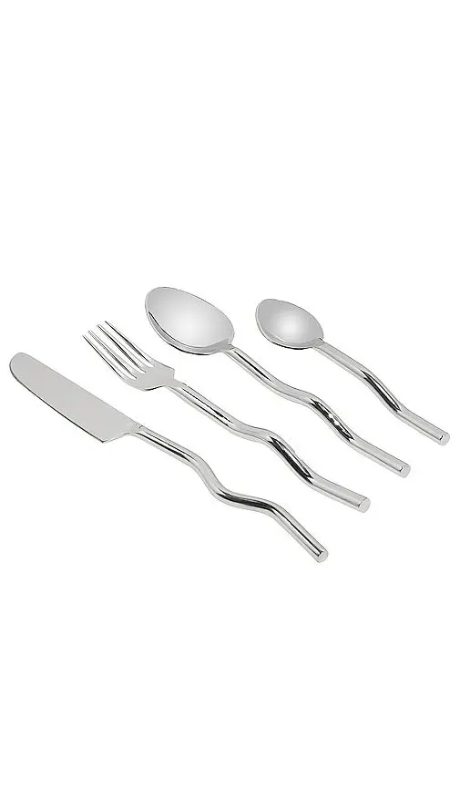 FAZEEK Wave Cutlery 4 Piece Set In Metallic - Silver