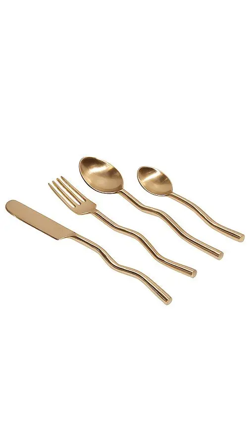 FAZEEK Wave Cutlery 4 Piece Set In Metallic Bronze - Matte Brass