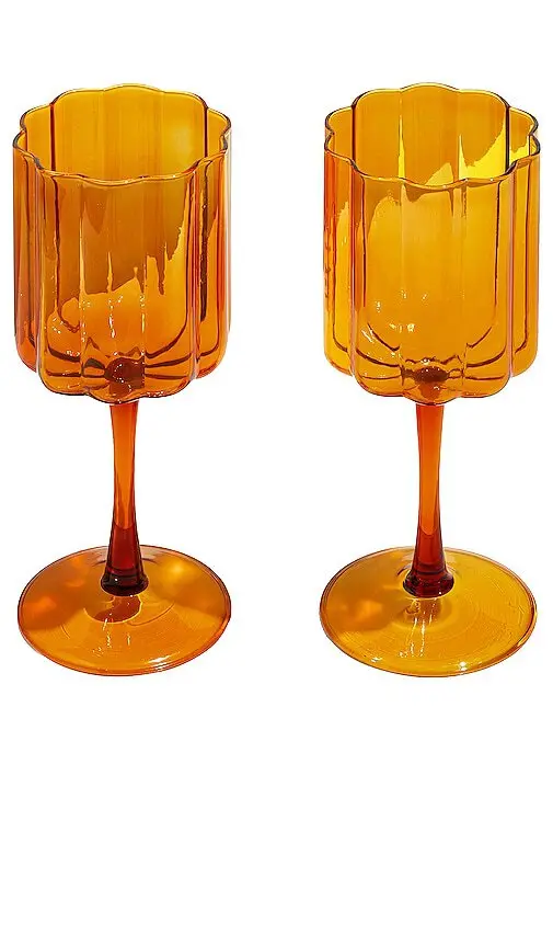 FAZEEK Wave Wine Glasses Set Of 2 In Burnt Orange - Amber
