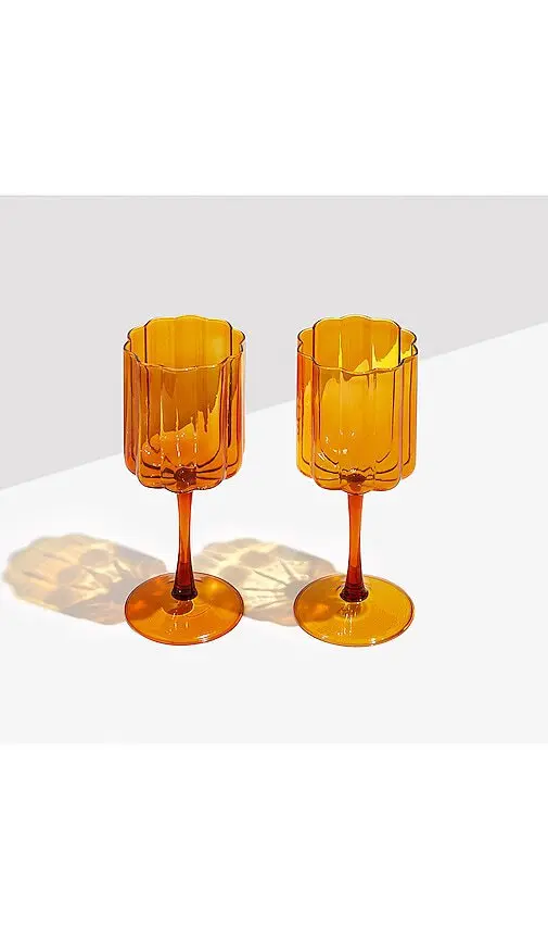 FAZEEK Wave Wine Glasses Set Of 2 In Burnt Orange - Amber