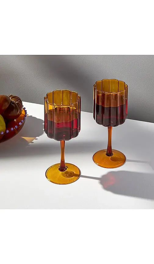 FAZEEK Wave Wine Glasses Set Of 2 In Burnt Orange - Amber