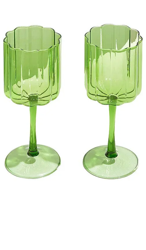 FAZEEK Wave Wine Glasses Set Of 2 - Green