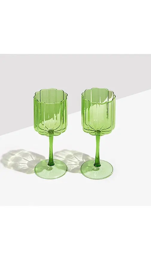 FAZEEK Wave Wine Glasses Set Of 2 - Green