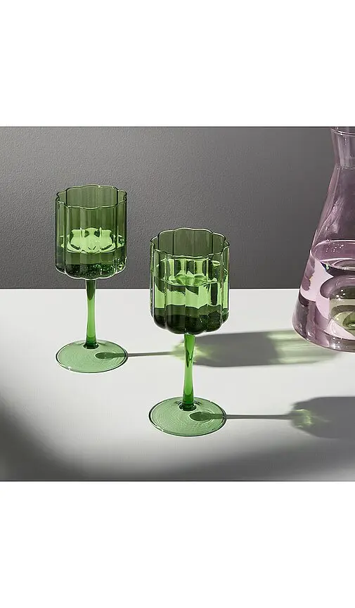 FAZEEK Wave Wine Glasses Set Of 2 - Green