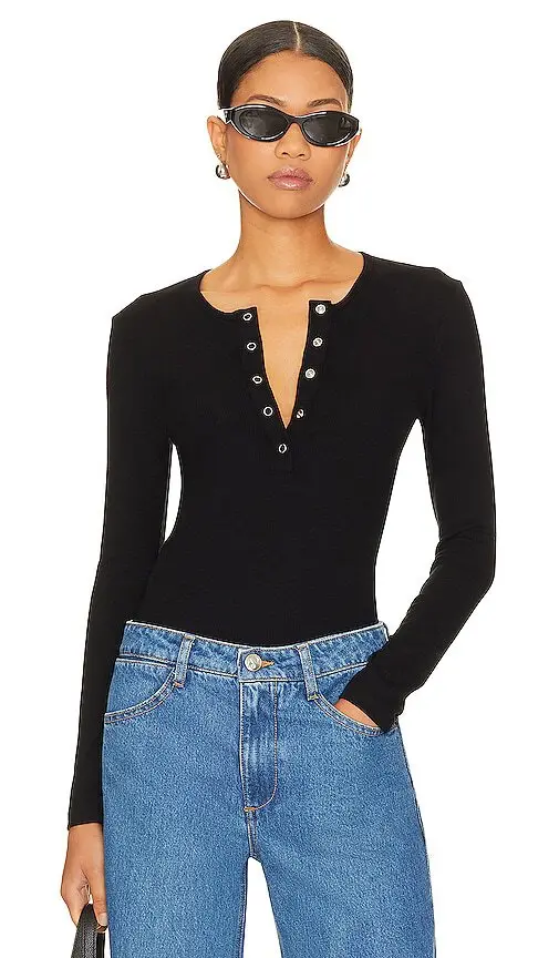 Lna Dalston Ribbed Henley Top